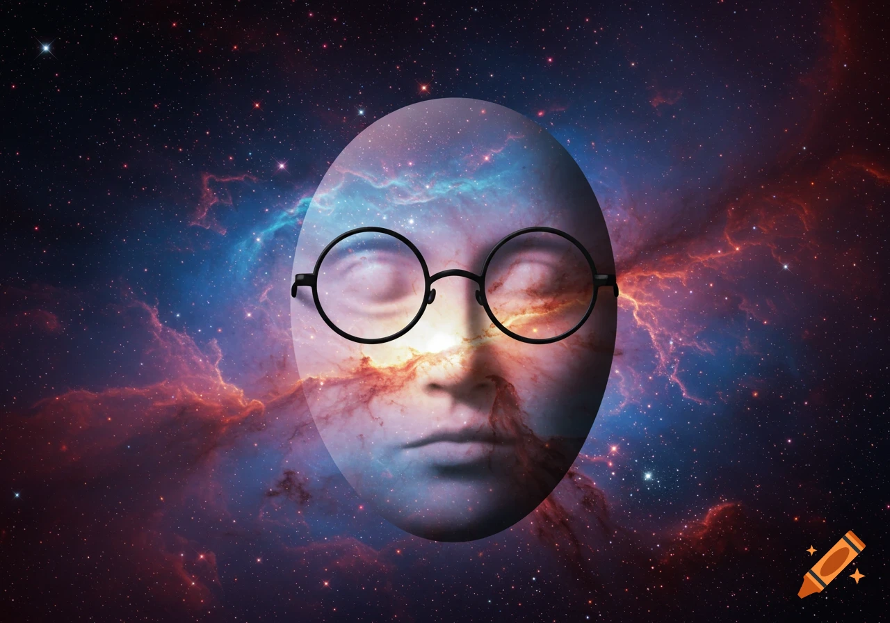 Elliptical face outline with glasses in space, similar to exoplanet ...