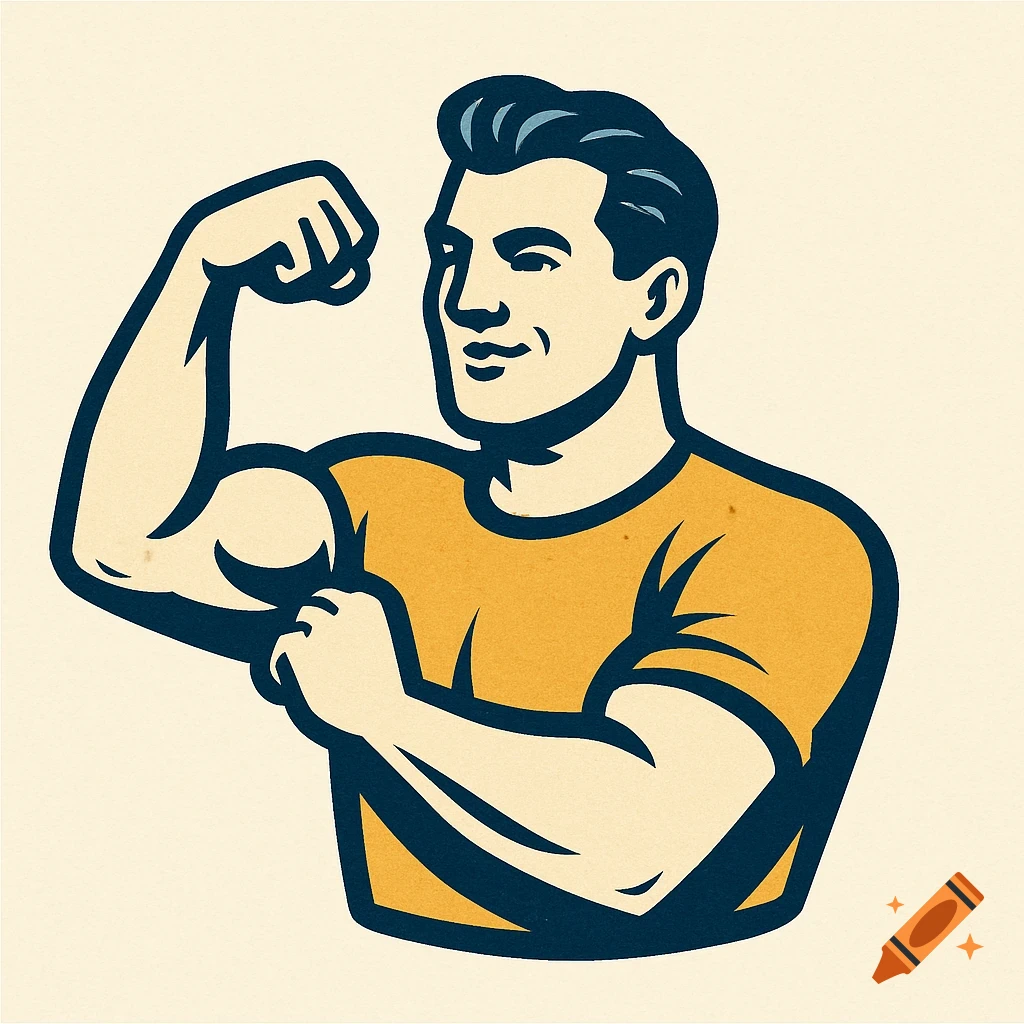 Stylized illustration of a man flexing his bicep. on Craiyon