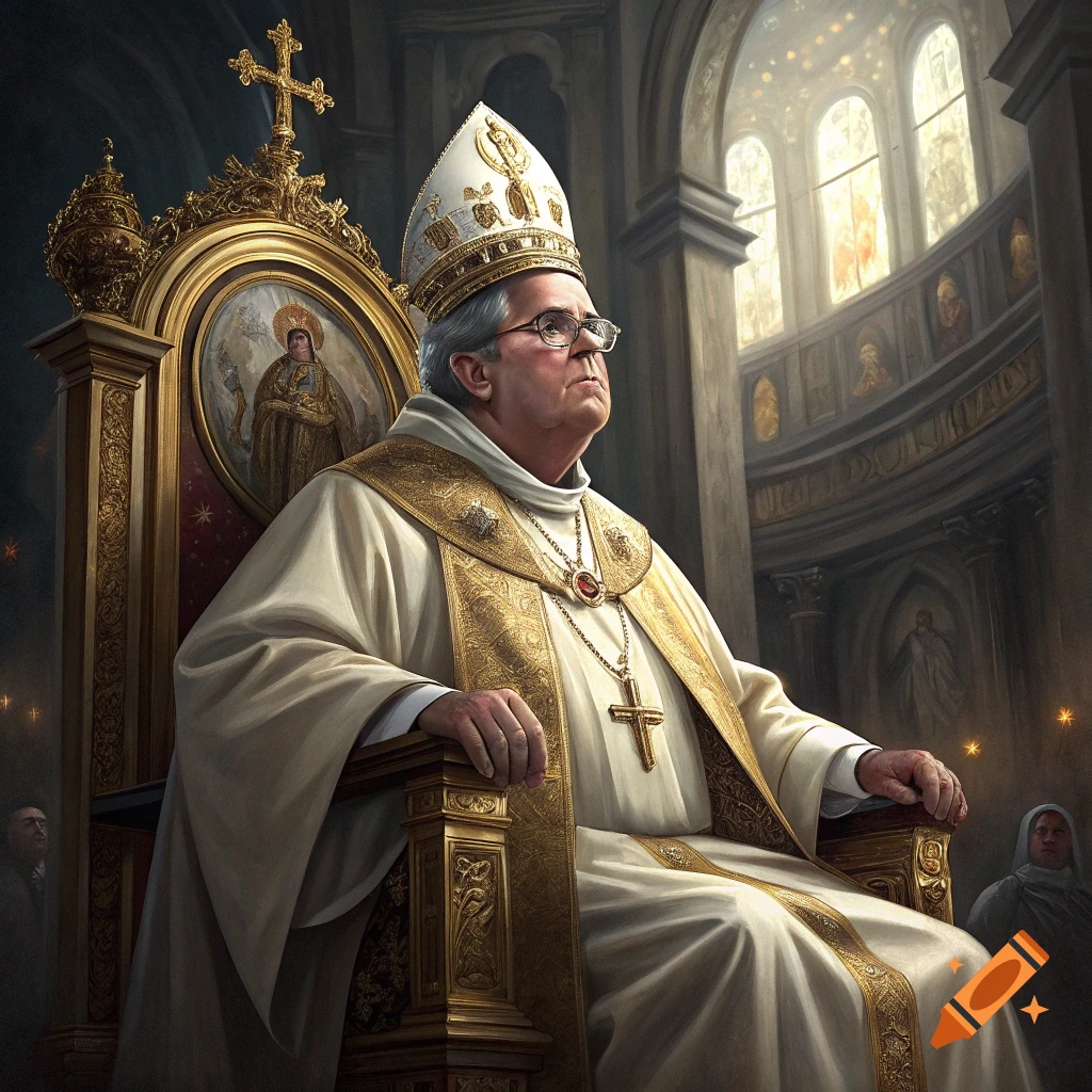 Man resembling Joe Biden in Pope vestments sitting on throne in ...