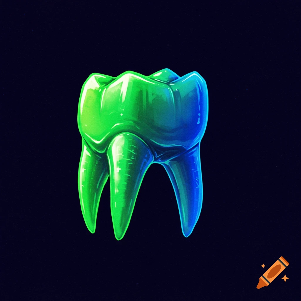 Modern ceramic posterior tooth art with neon elements on Craiyon