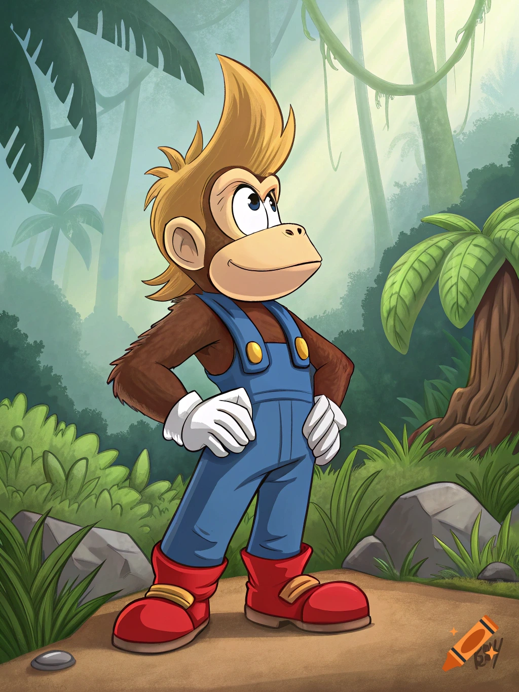 Cartoon Diddy Kong in a red sweater and yellow boots, farting a large ...