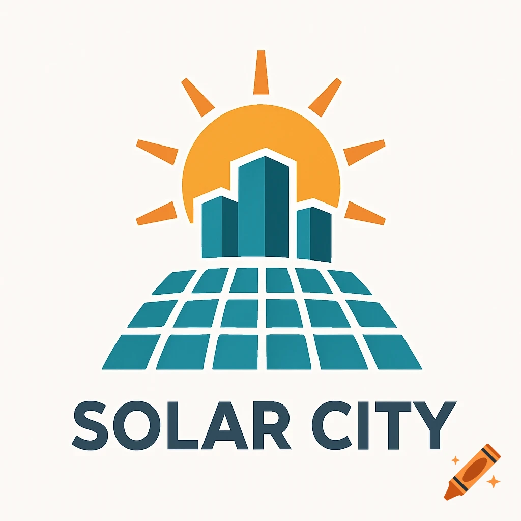Logo showing a city skyline on solar panels with a sun, text 'SOLAR ...