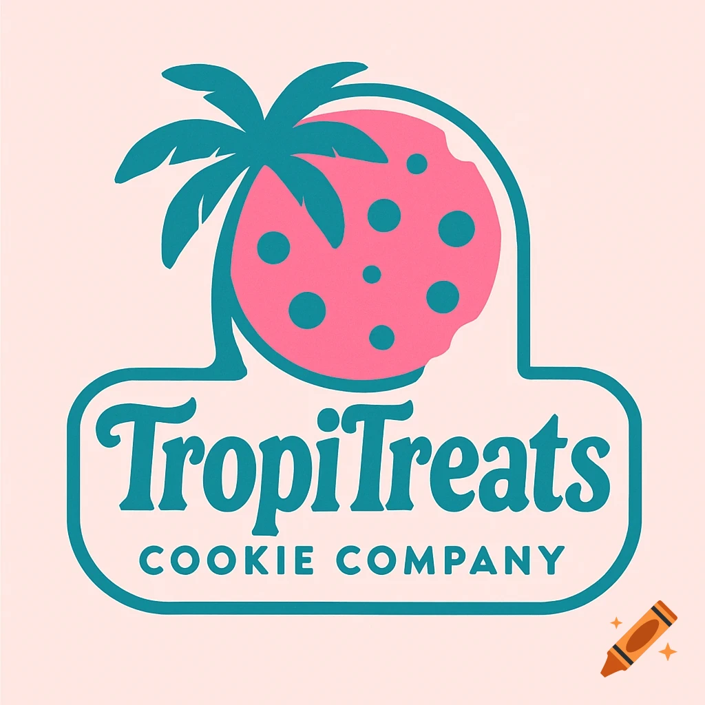 TropiTreats cookie company logo in pink and teal on Craiyon