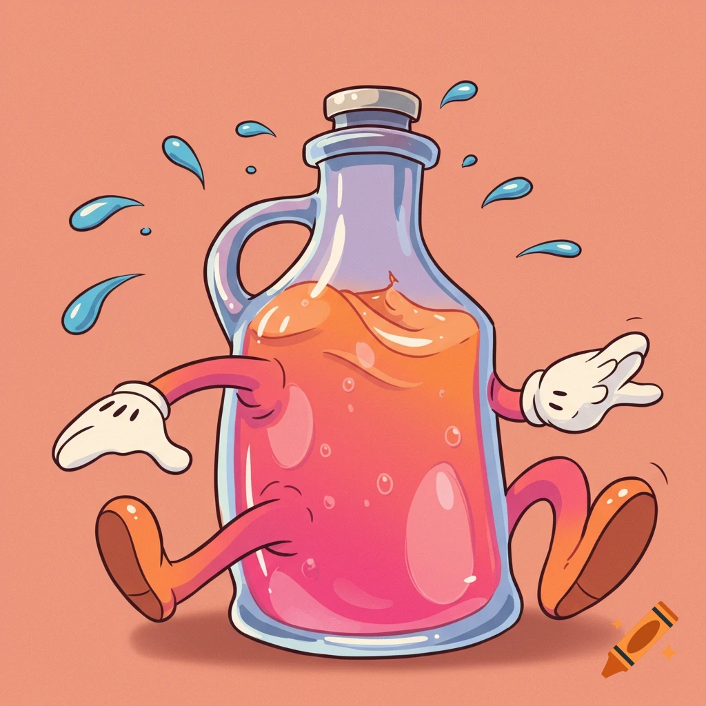 Cartoon gallon jug with arms and legs running in Fleischer style on Craiyon