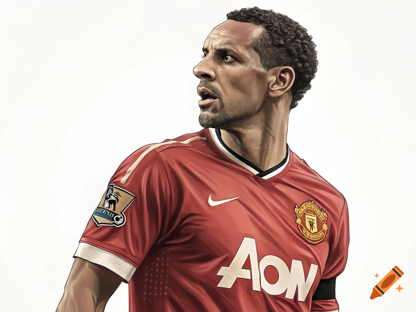 Illustration of footballer Rio Ferdinand in a red Manchester United kit ...