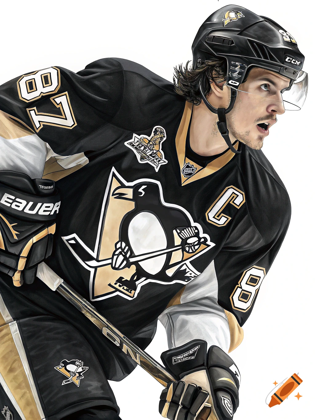 Illustration of a hockey player in a black and gold jersey with number ...