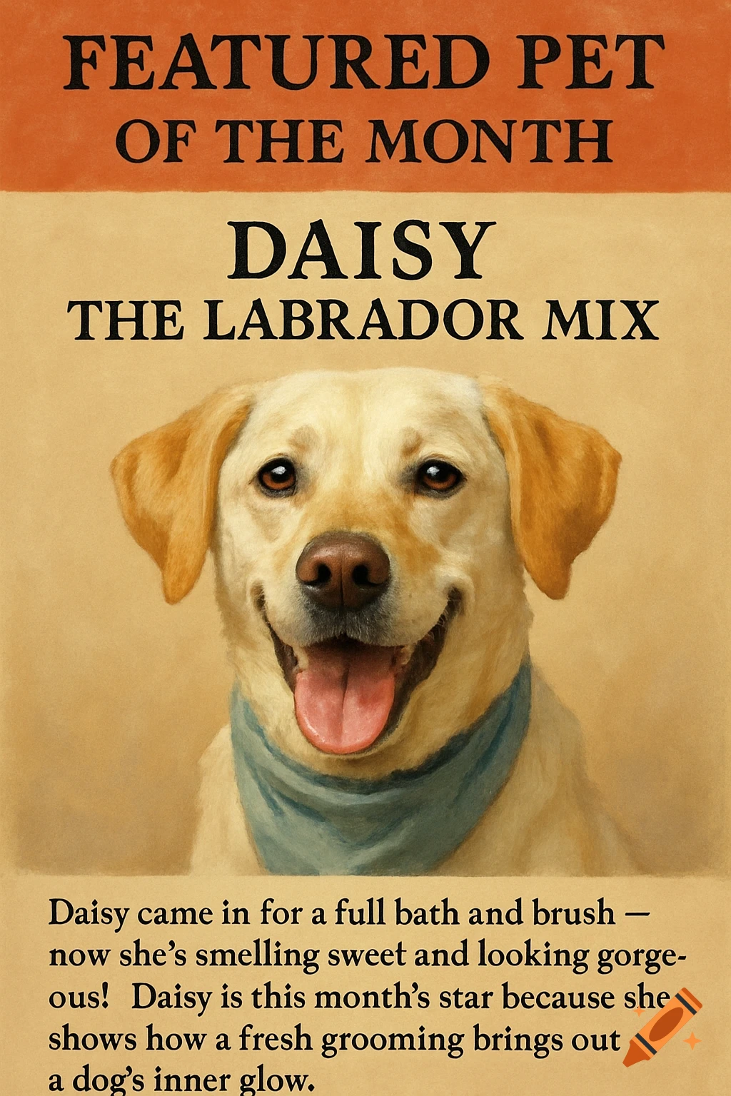 Daisy the Labrador Mix after grooming on Craiyon