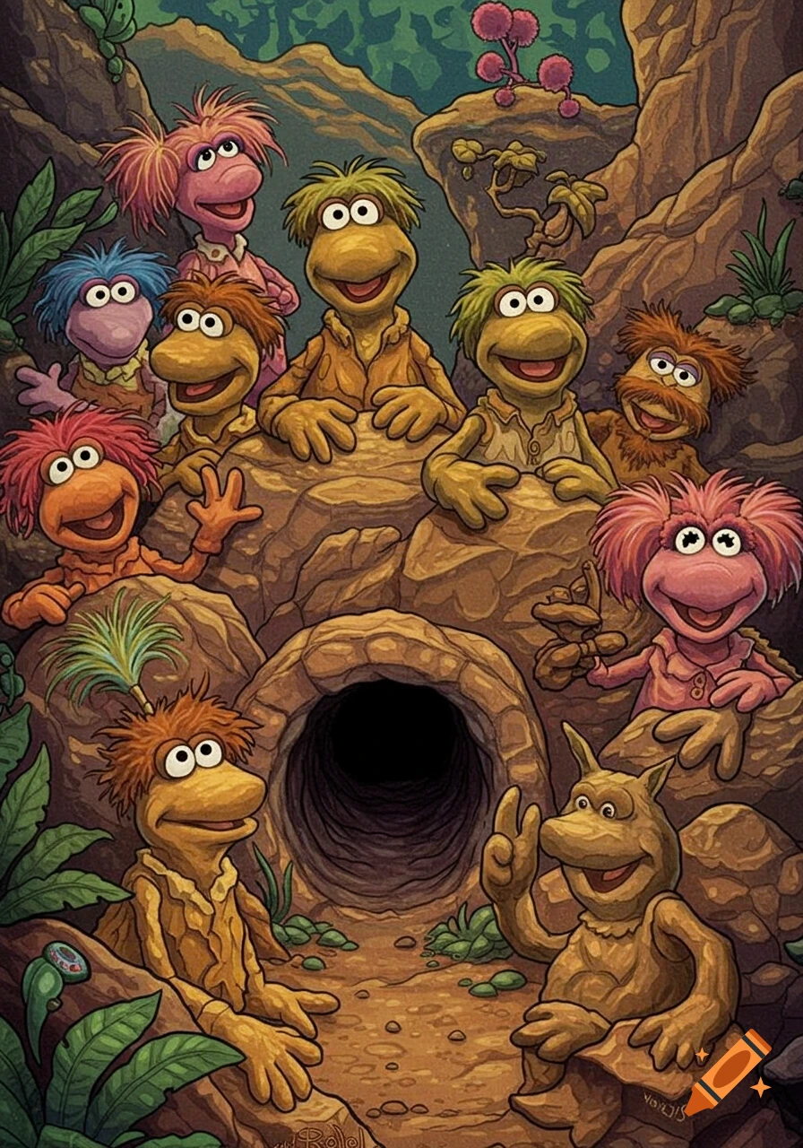 Fraggle Rock characters as Dwayne 'The Rock' Johnson on Craiyon