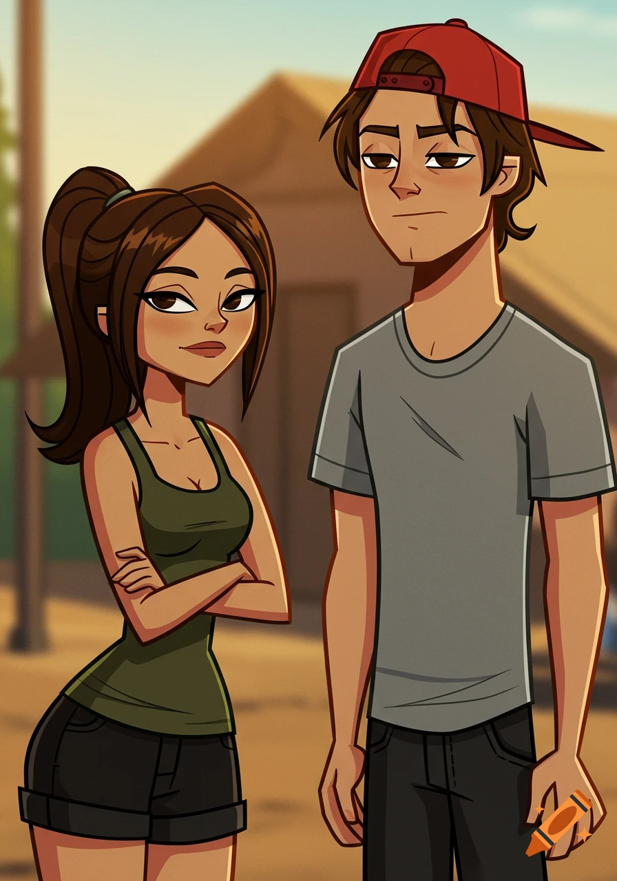 Cartoon characters resembling Total Drama standing outside. on Craiyon