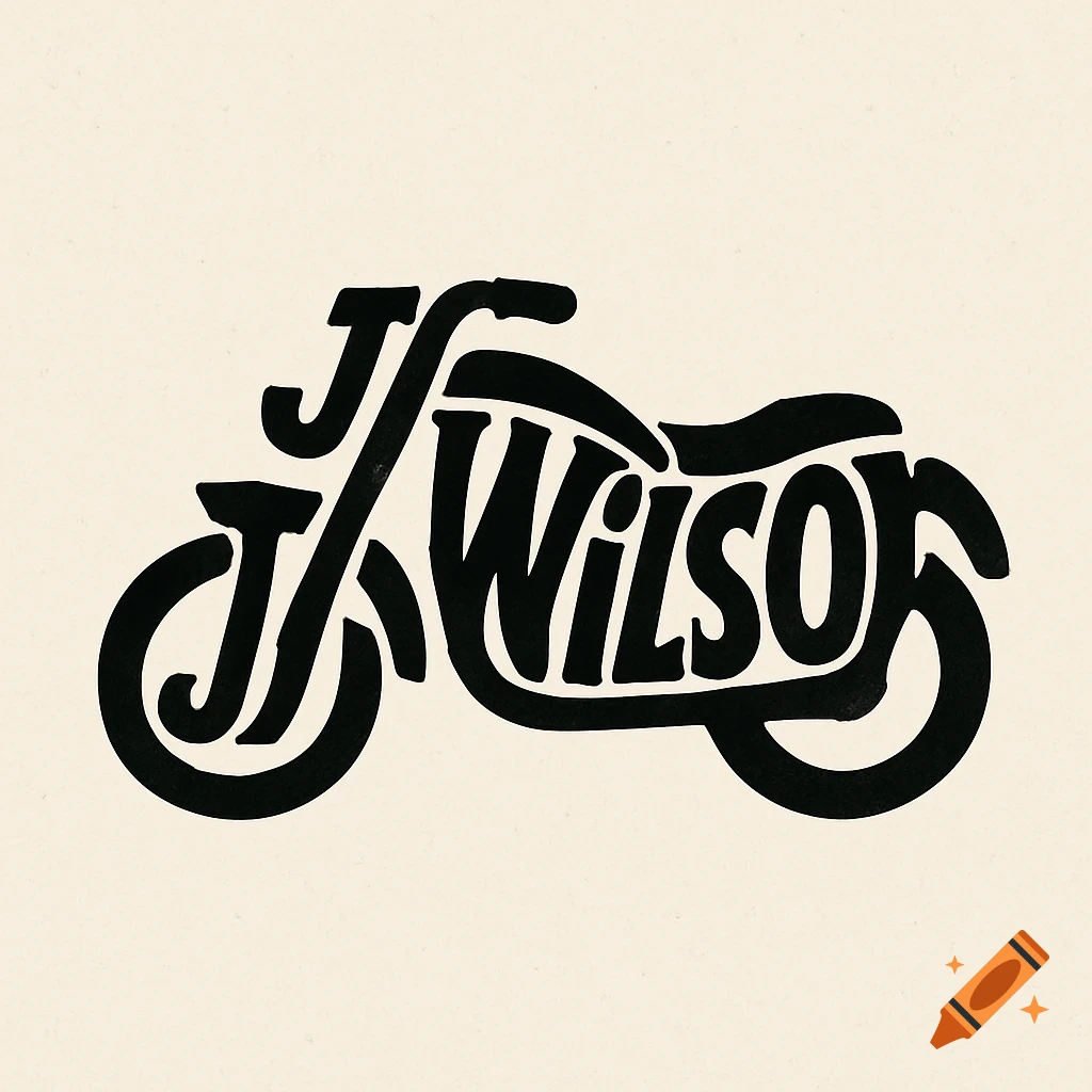 Logo design forming a motorcycle shape with the text 'JJ Wilson' on Craiyon
