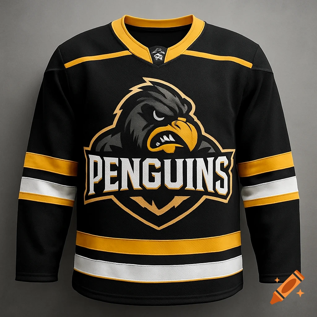 Aggressive Pittsburgh Penguins beer league hockey jersey design on Craiyon