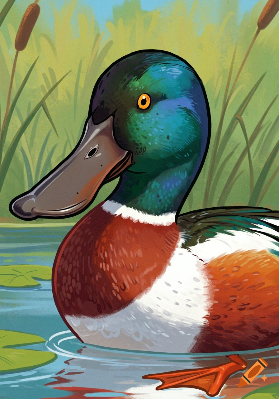 Cartoon northern shoveler on Craiyon
