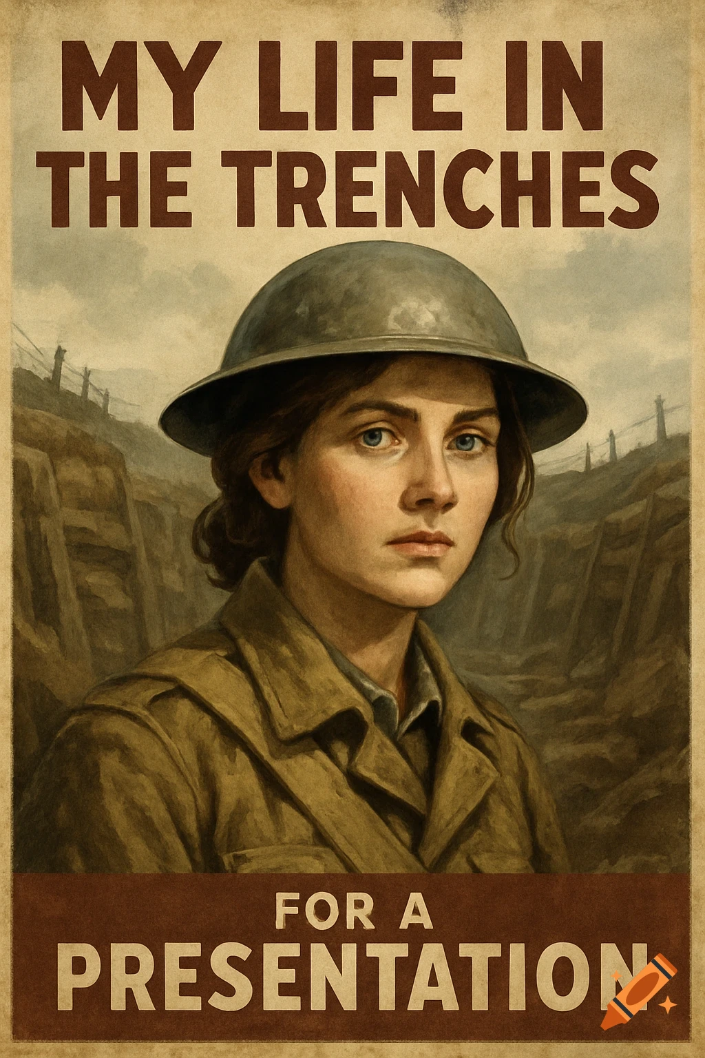 WW1 style propaganda poster illustration of a soldier in battle with ...