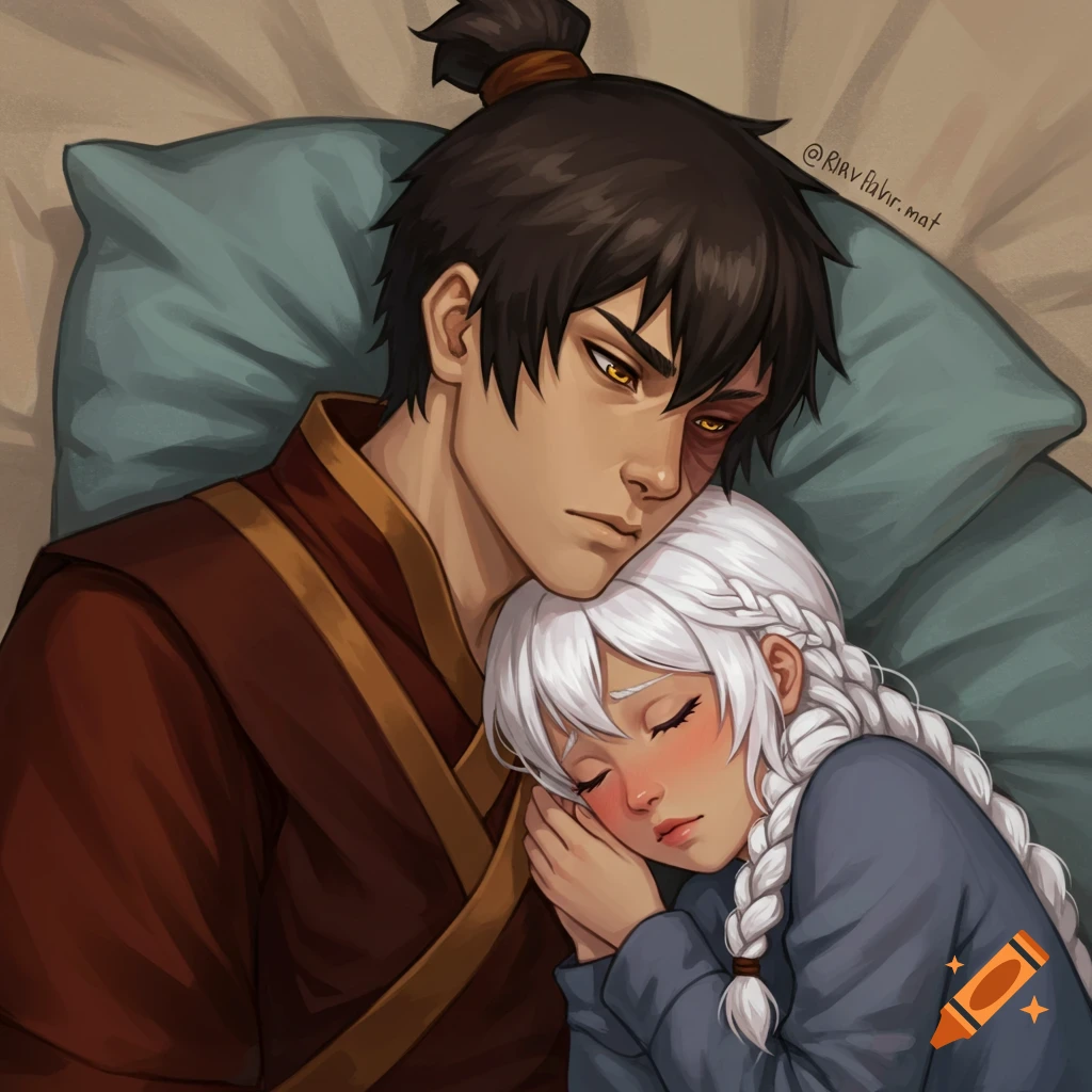 Zuko and Gliss sleeping on Craiyon