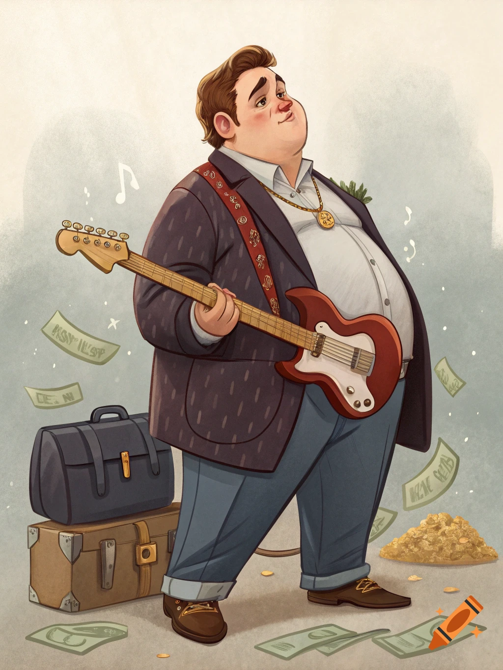 Illustration of a large, chunky man playing a red electric guitar ...