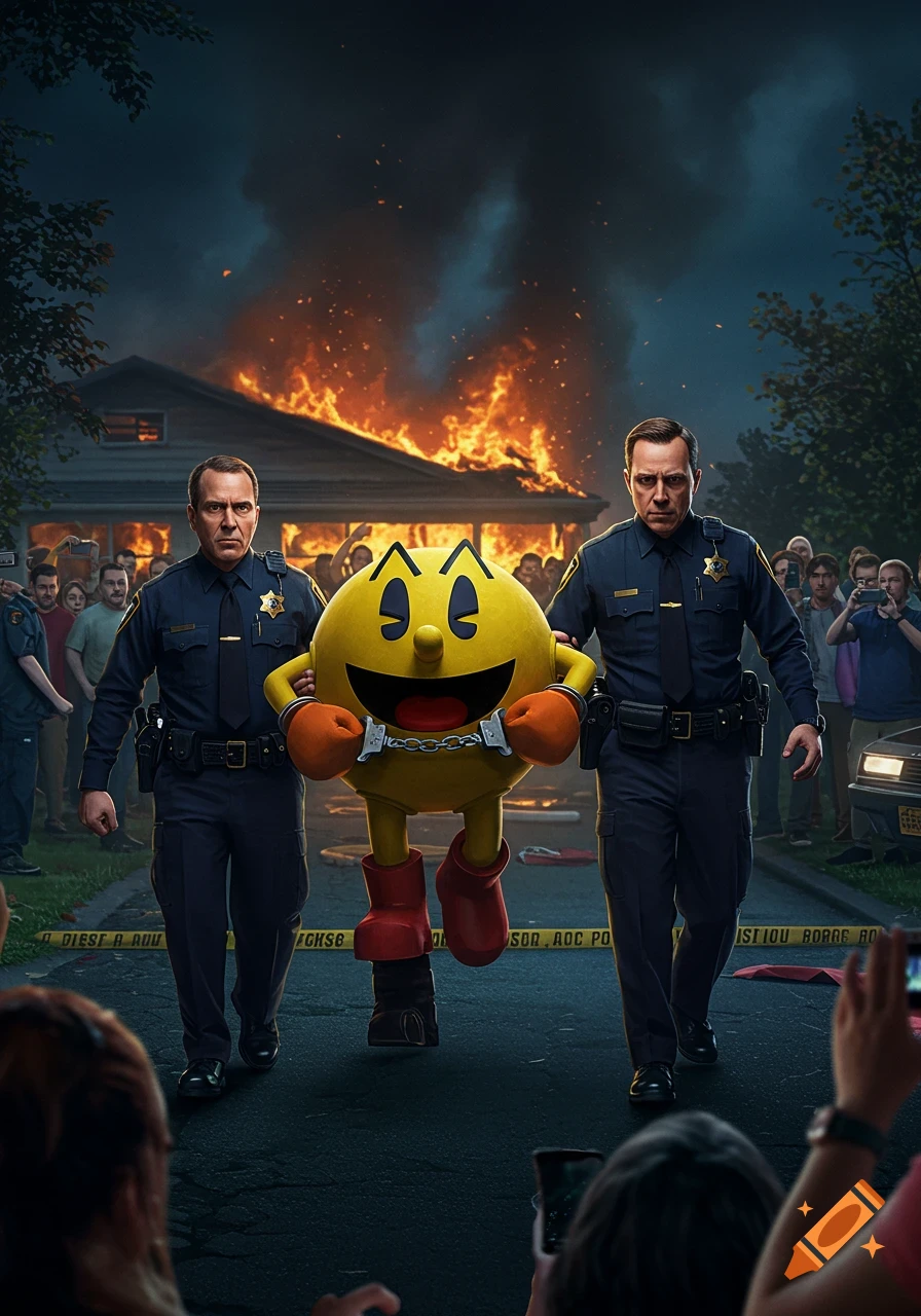 Pac-man arrested for home invasion and arson, cartoon style ...