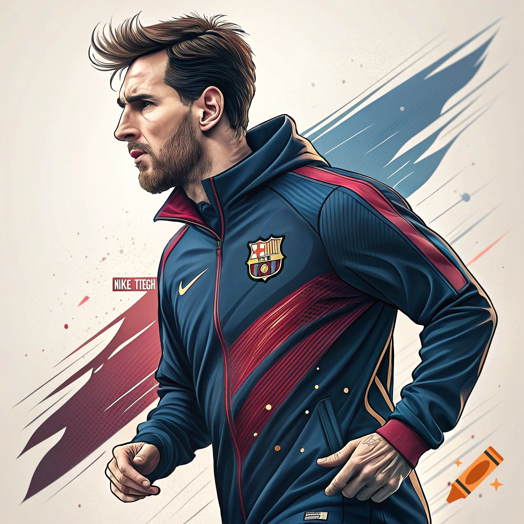 Portrait of Lionel Messi in a FC Barcelona jersey, looking back over ...