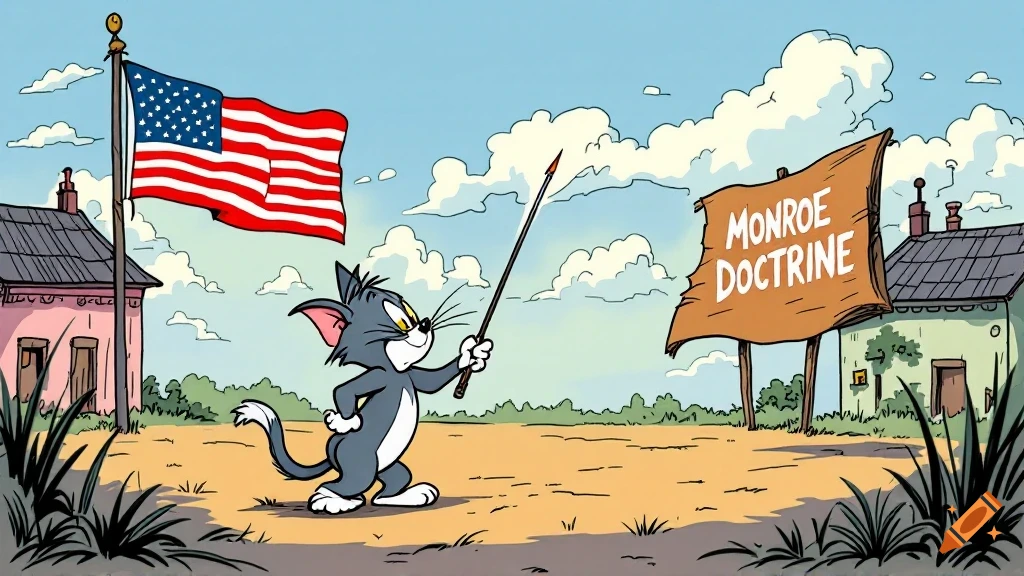 Cartoon of Tom from Tom and Jerry pointing at a sign saying 'MONROE ...
