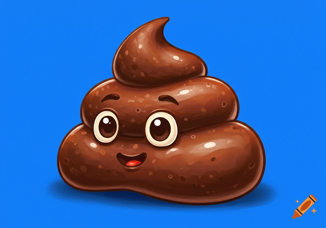 Cartoon poop emoji in a ski mask stealing a pile of poop, carrying a ...