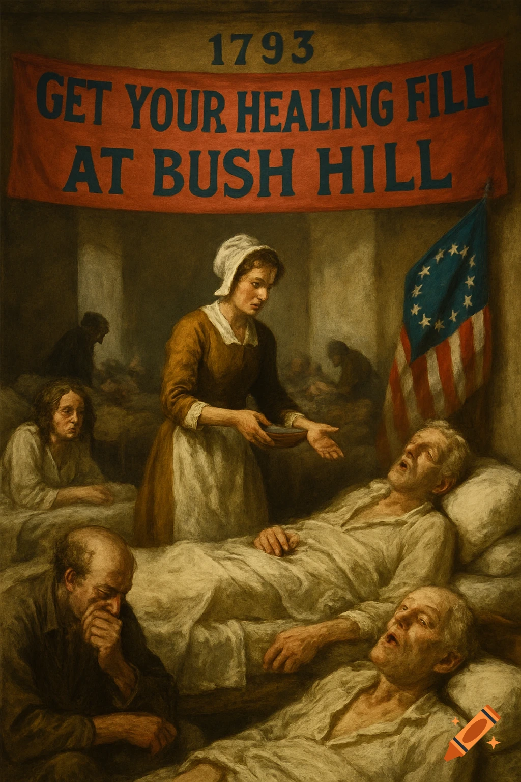 Historical painting of a nurse in a hospital ward with sick patients ...