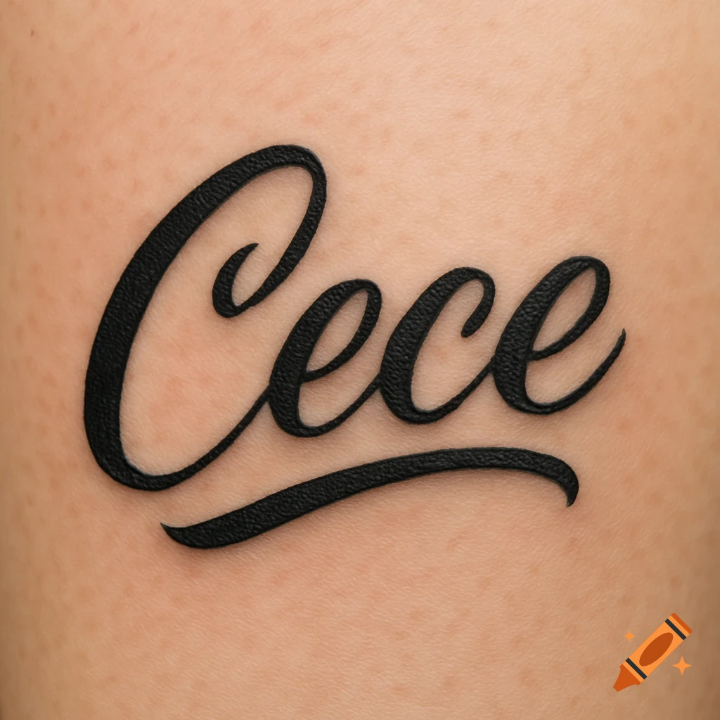 A photorealistic tattoo of the name Cece on skin. on Craiyon
