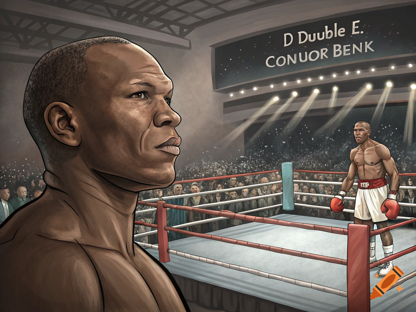 Illustration of Muhammad Ali facing the Pope in a boxing ring, both in ...