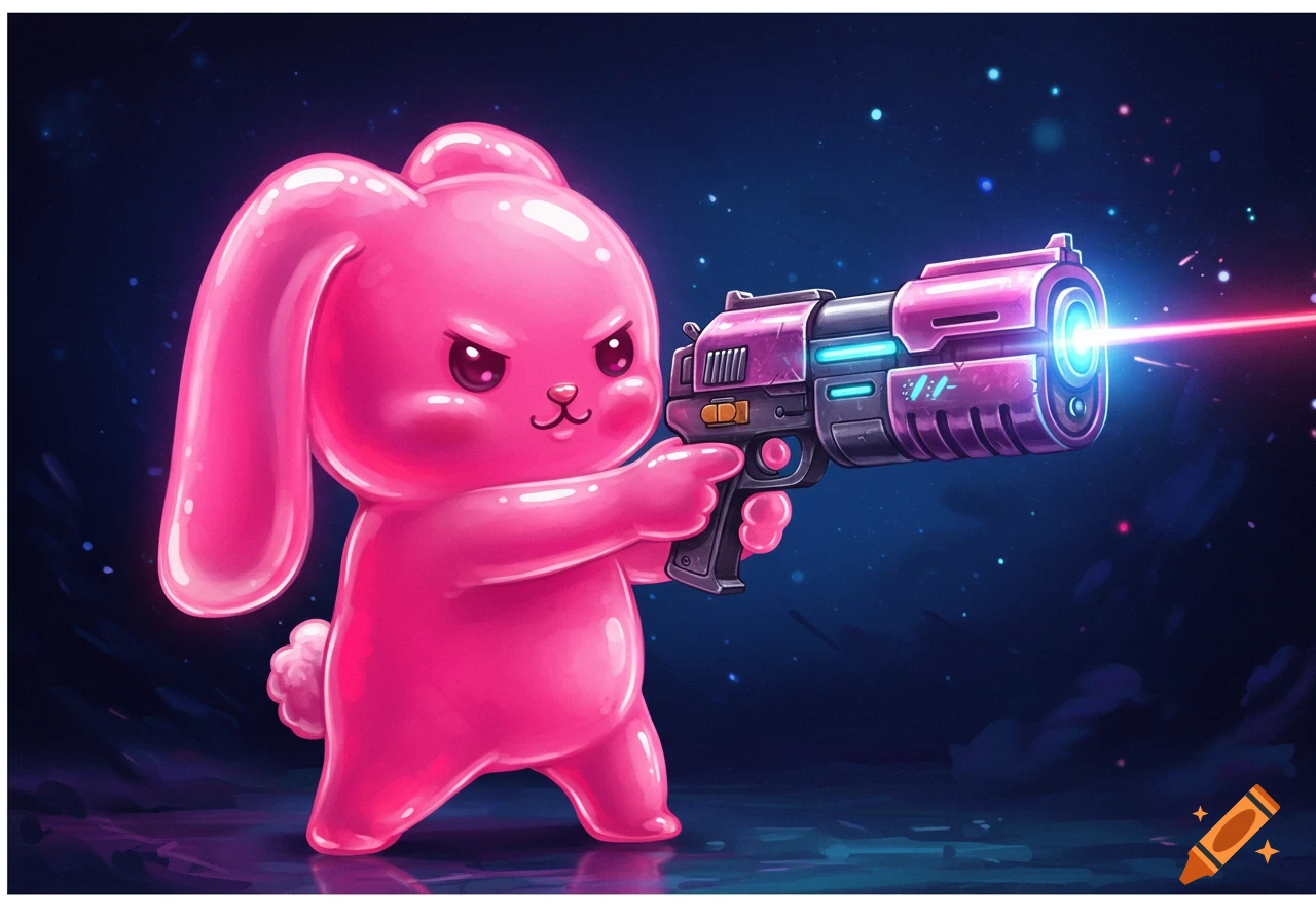 Jelly rabbit with a weapon on Craiyon