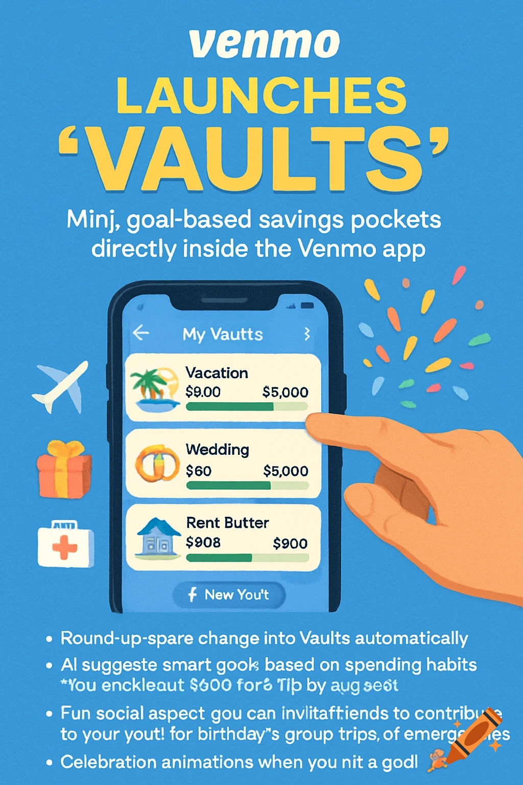 Venmo Vaults ad: Savings pockets with round-up, AI goals, and social ...