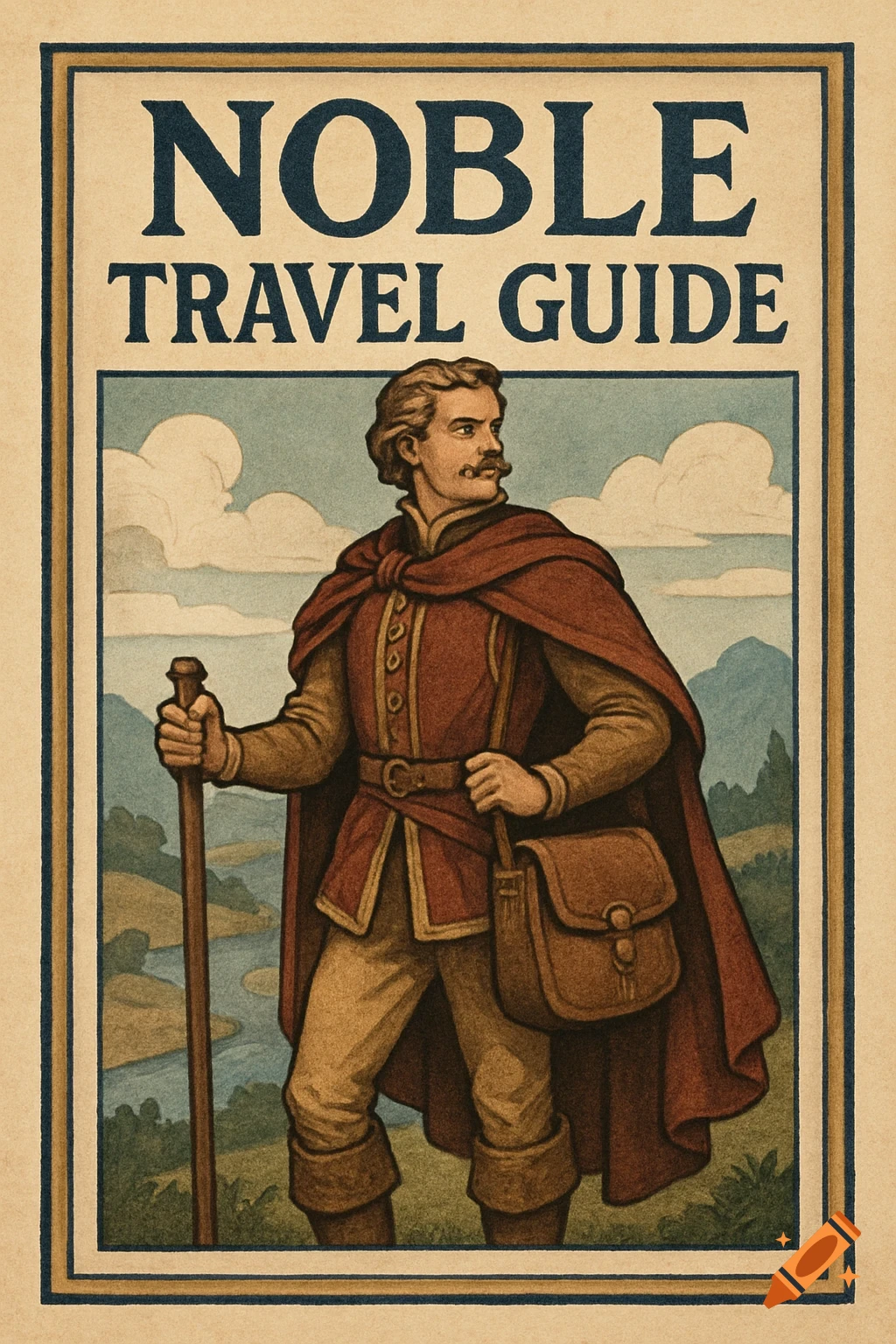 Vintage travel poster titled 'Travels of Dougie' featuring a bull ...