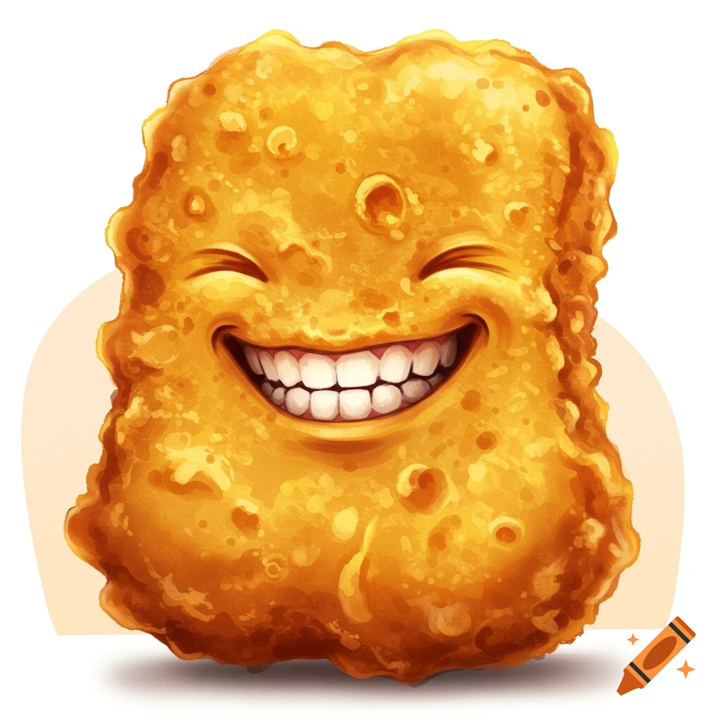 Illustration of a smiling chicken nugget character on Craiyon