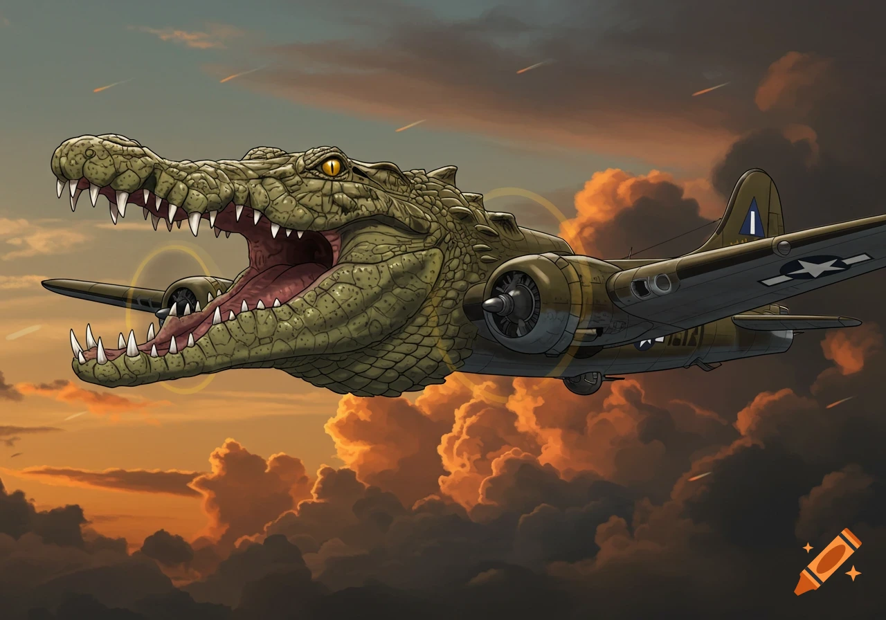 Crocodile head on a bomber body on Craiyon