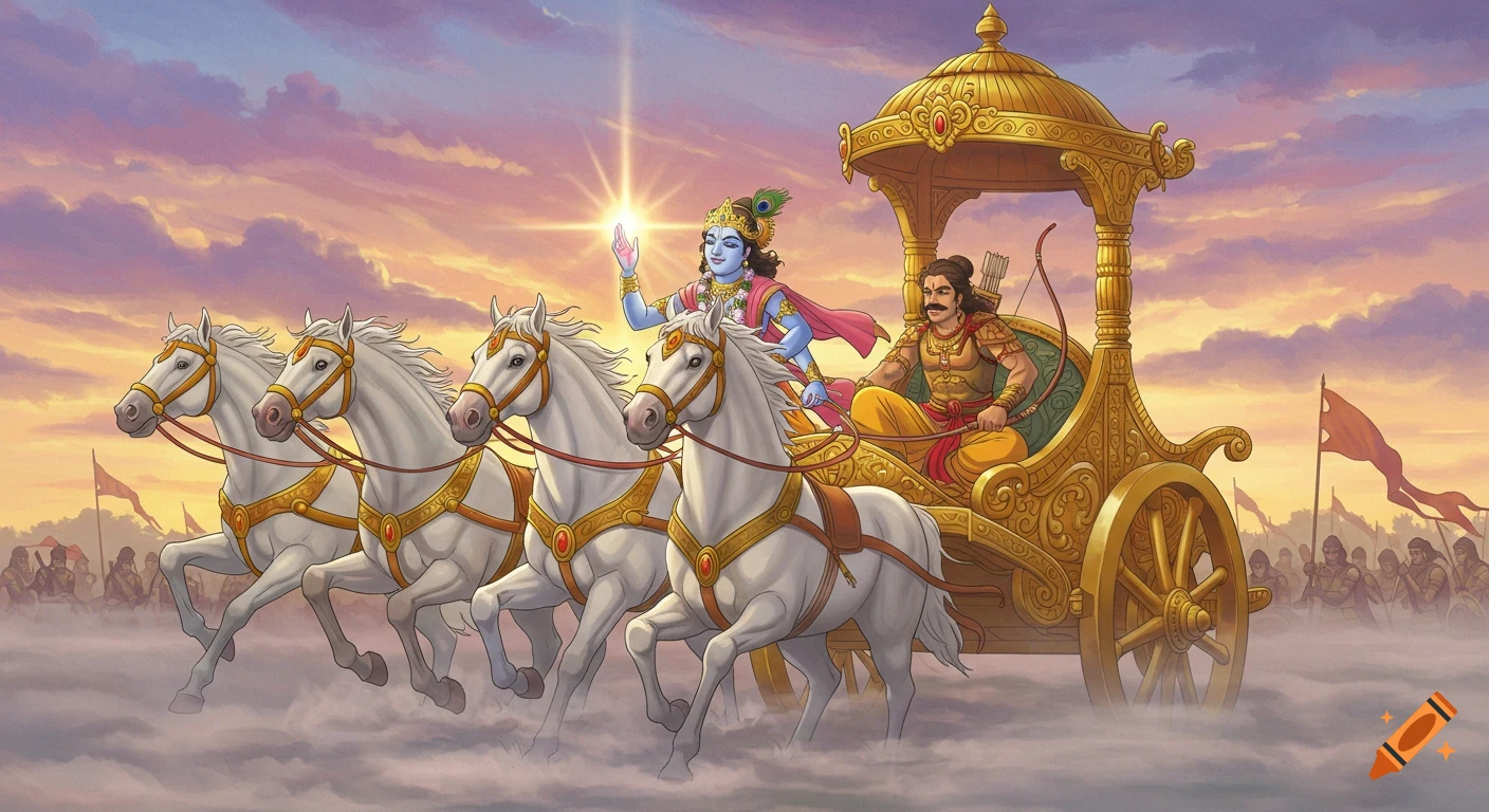 Lord Krishna reveals his multi-armed cosmic form (Vishwarupa) with ...