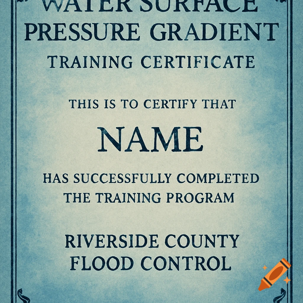 Water surface pressure gradient training certificate from Riverside ...