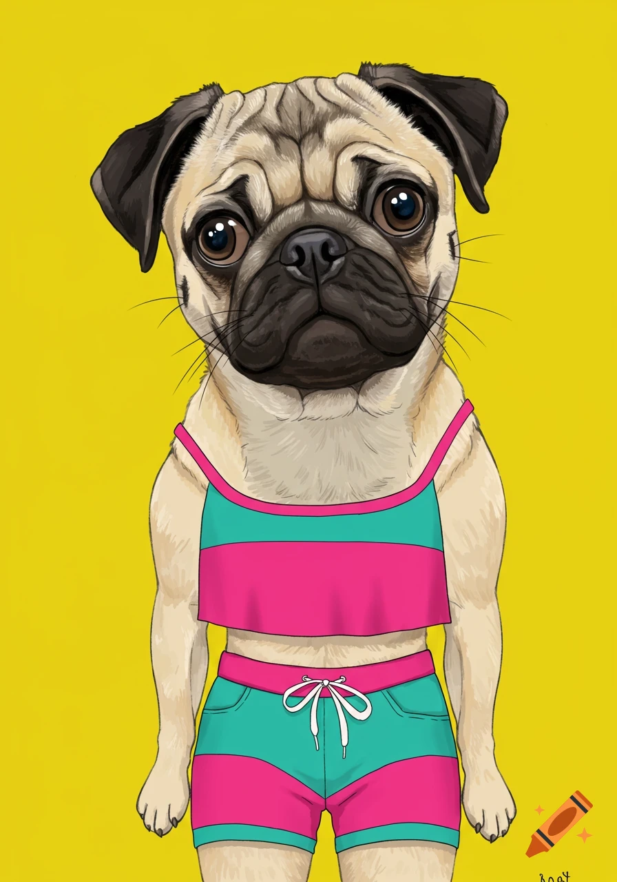 Pug in a two-piece outfit on Craiyon