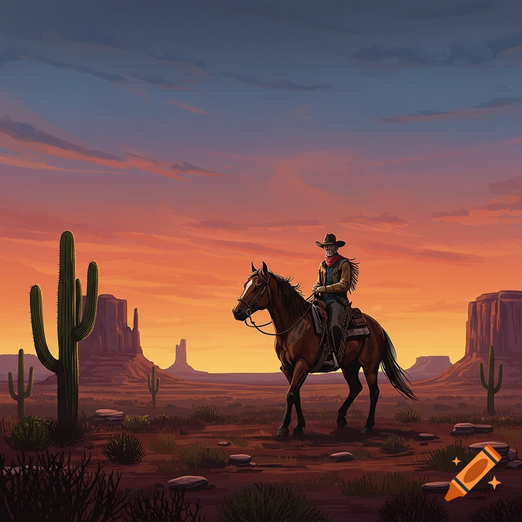 An anime character walks through a vast desert landscape with tall rock ...