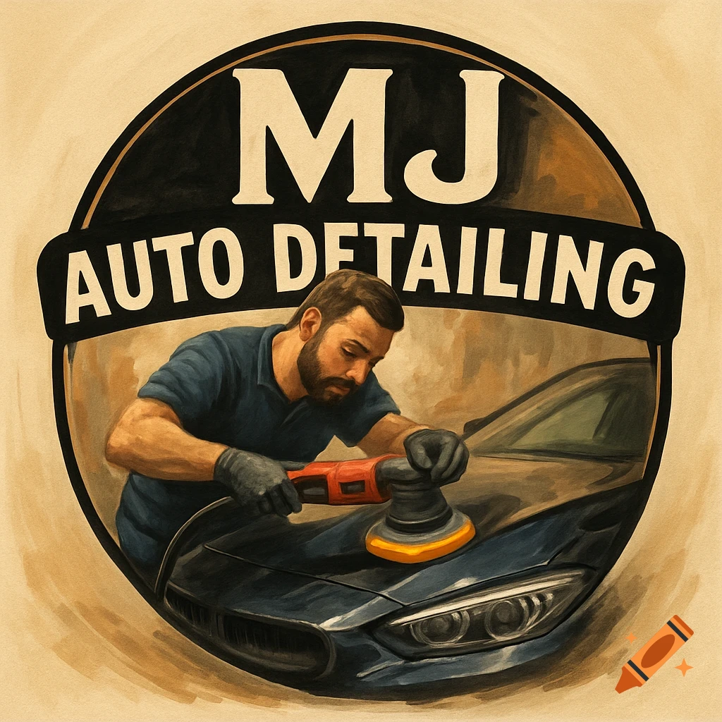 Logo featuring a person polishing a car with text 'MJ AUTO DETAILING ...
