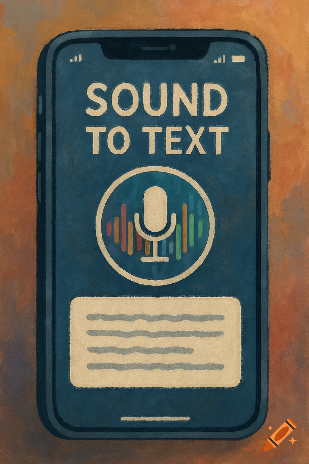 A smartphone screen displaying a sound-to-text app interface. on Craiyon