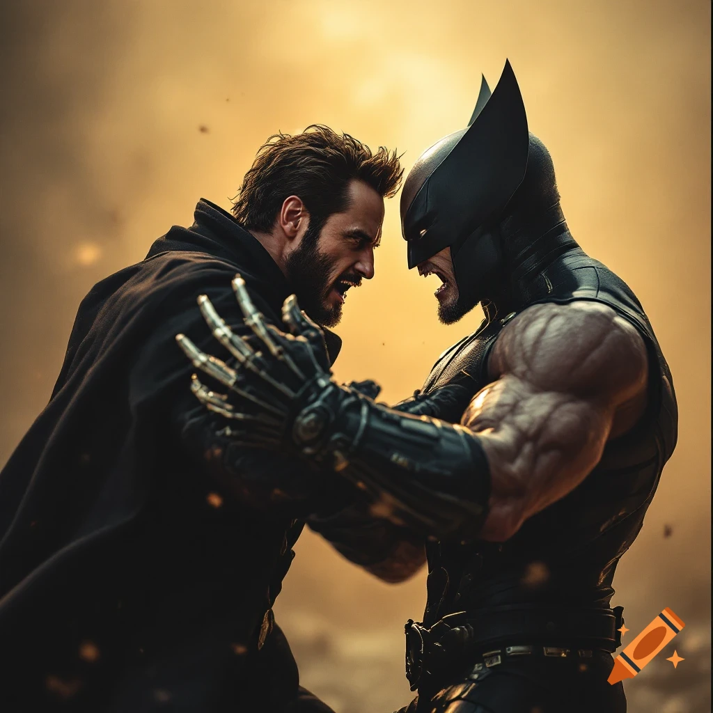 Close-up photorealistic depiction of Wolverine fighting Victor von Doom ...