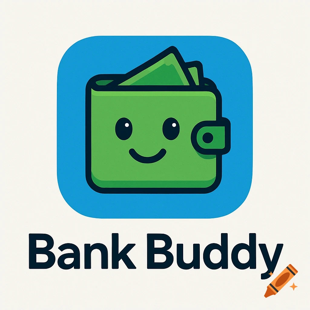 Logo for Bank Buddy app featuring a cartoon green wallet with a smiling ...