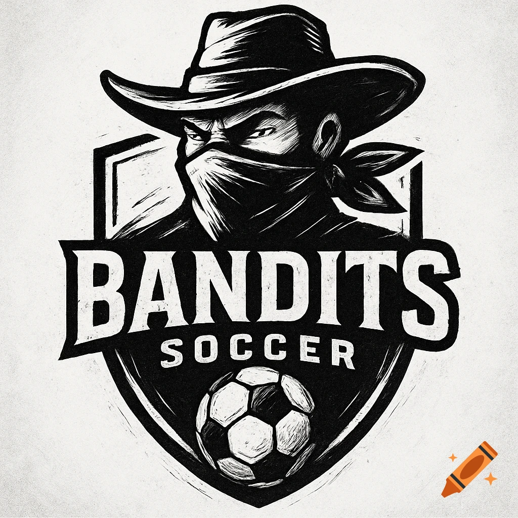 Black and white sketch logo of a bandit in a cowboy hat and bandana ...