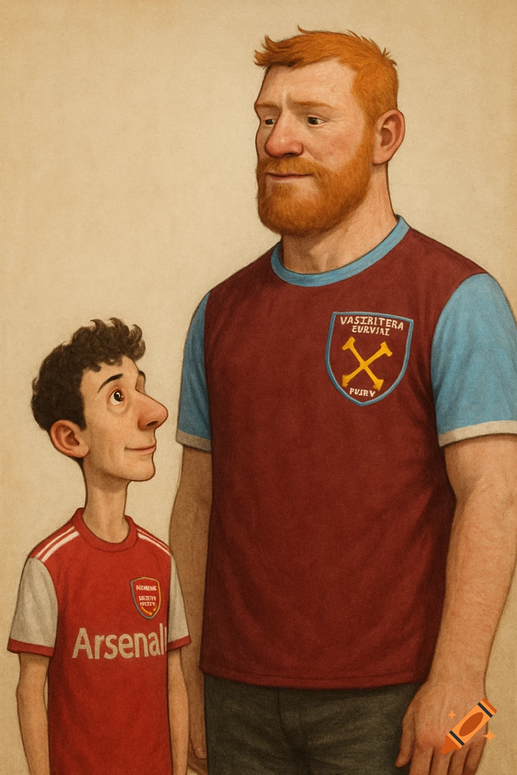 Illustration of a small man with curly brown hair in an Arsenal shirt ...