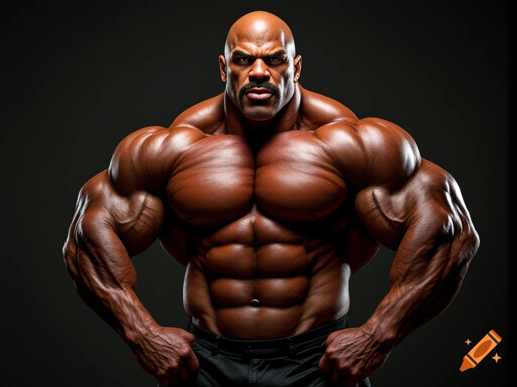 Realistic photo of a bald, extremely muscular man with a mustache ...