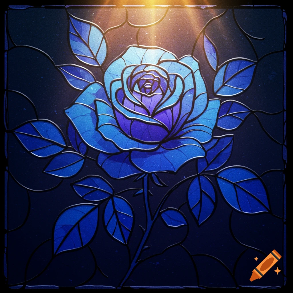 Stained glass blue rose pattern with sunlight filtering through on Craiyon