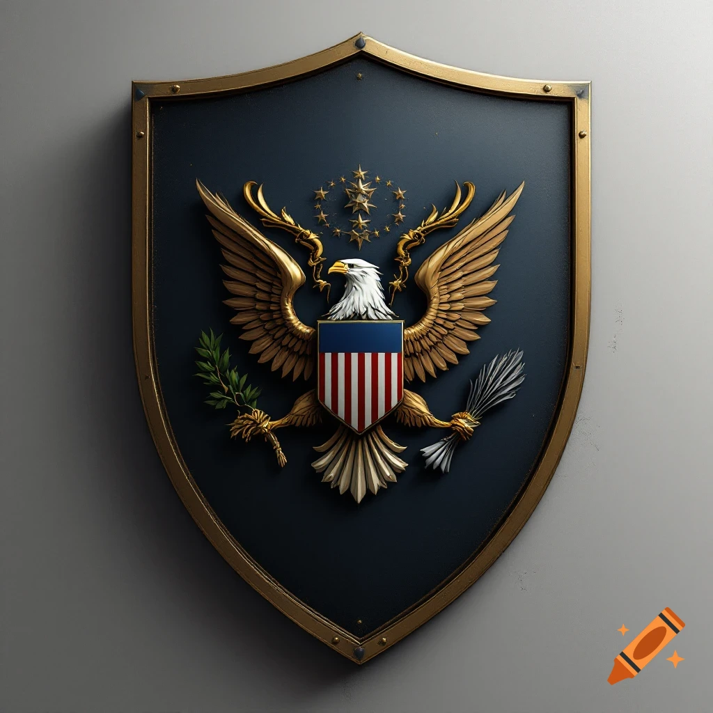 Realistic shield crest with an eagle, US shield, stars, olive branch ...