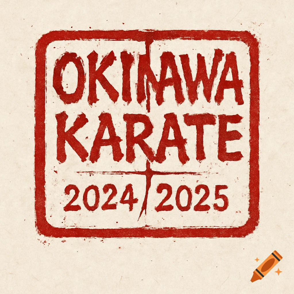 Red Japanese hanko-style stamp with OKINAWA KARATE and 2024/2025 text ...