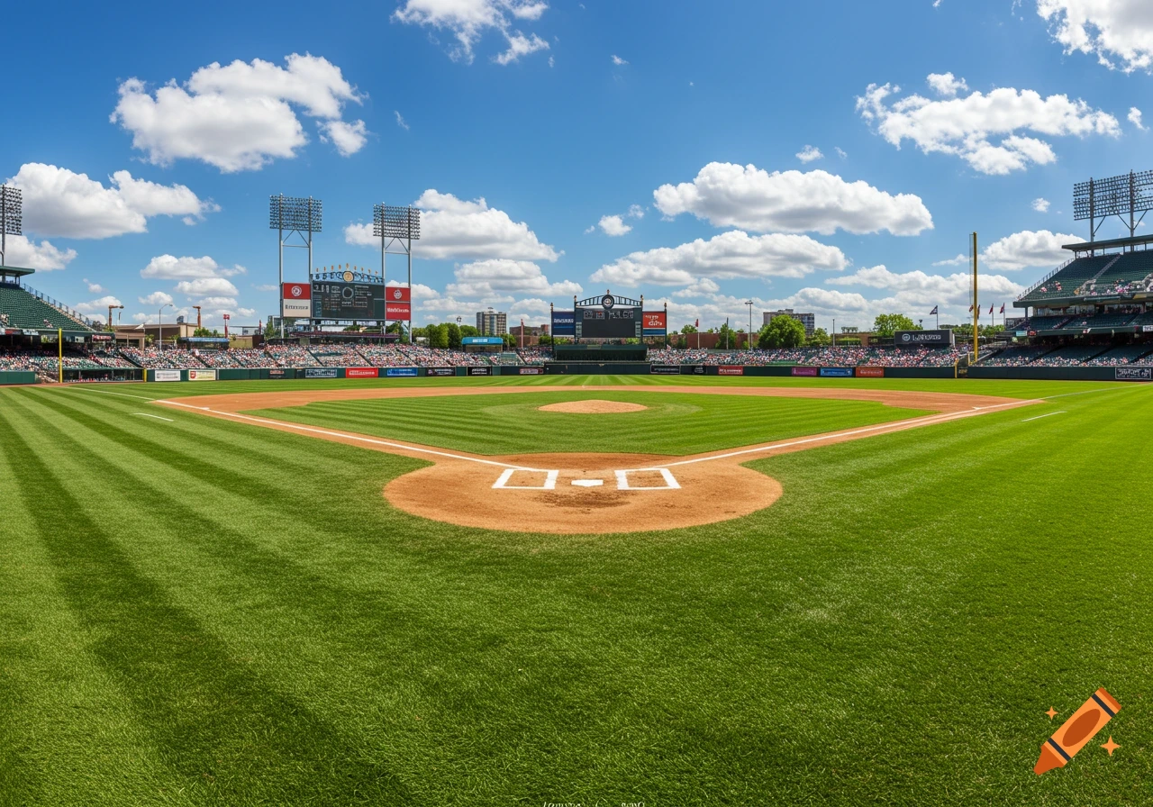 View of a baseball field from behind home plate, showing the field ...