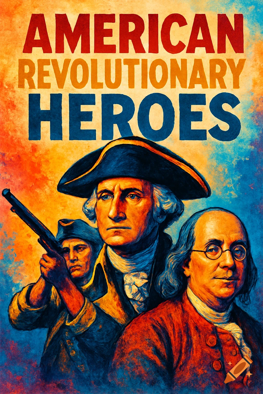 Poster with 'AMERICAN REVOLUTIONARY HEROES', featuring portraits of ...