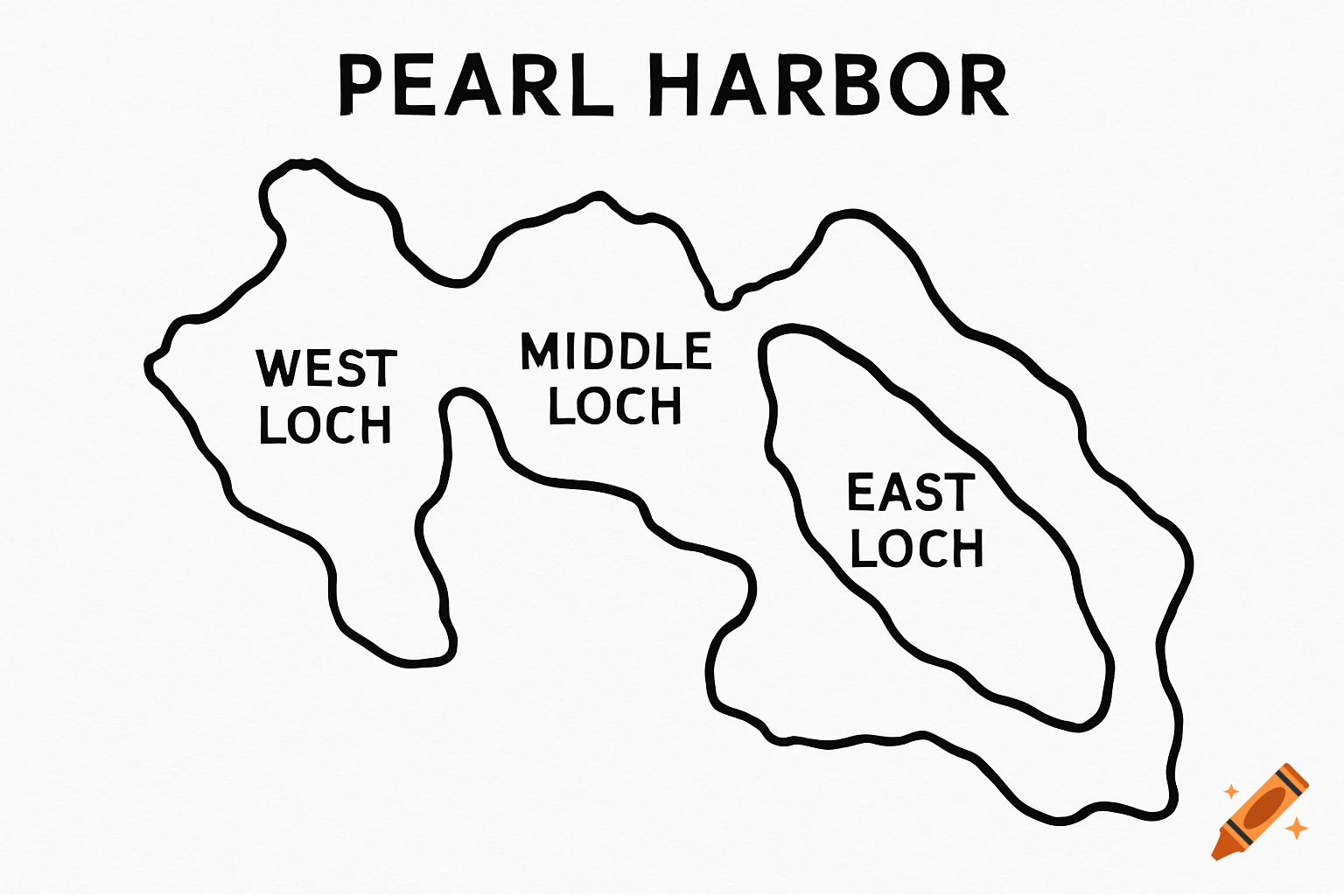 Simple black and white outline map of Pearl Harbor with loch labels. on ...