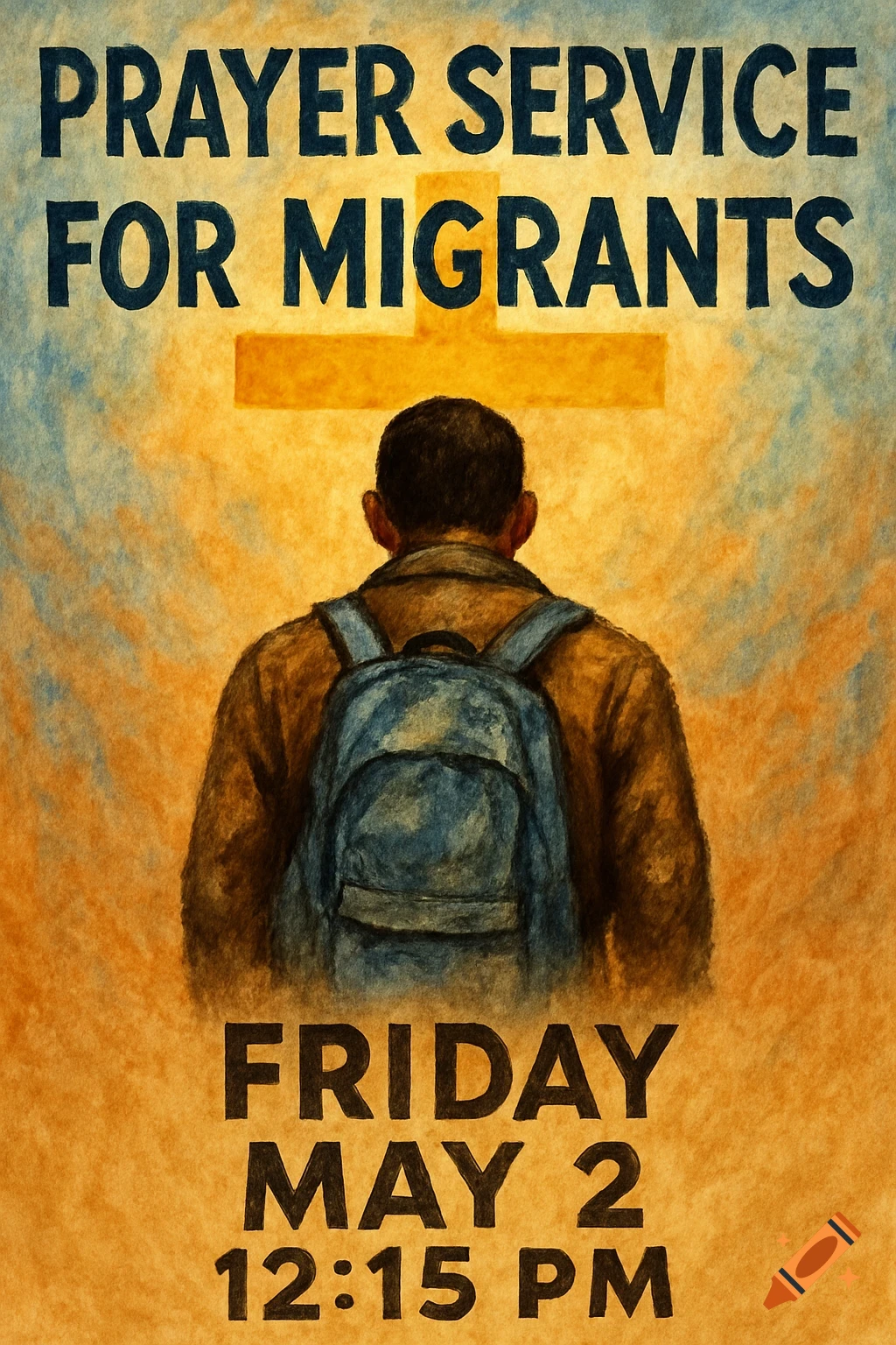 Watercolor painting of a person facing a cross, with text 'Prayer ...