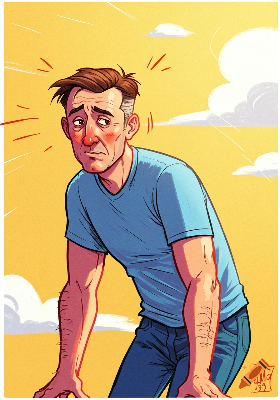 Stylized illustration of a man bending over, looking uncomfortable or ...